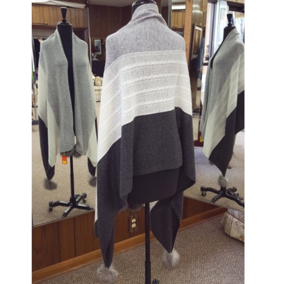 Mitchie's | Accessories | Wool Cashmere Blend Shawl With Fox Poms ...